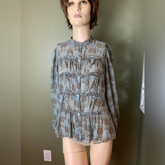 Max Studio | Tops | Max Studio Blouse Size Medium Blue And Brown | Poshmark